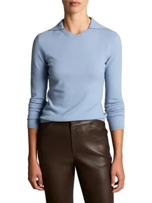 Vince VINCE Merino Wool & Cashmere-Blend High V-Neck Polo Sweater Delphite