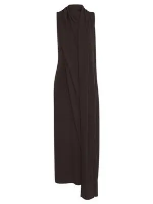Max Mara Max Mara Long Sleeveless Jersey Dress With Shawl Neck Chocolate