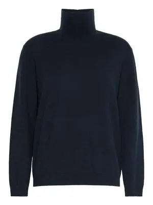 Max Mara Wool And Silk Knit Turtleneck Sweater Navy