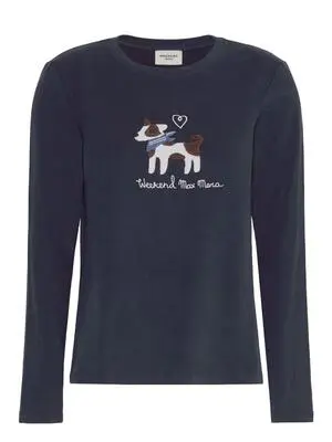 Max Mara MAX MARA Long-Sleeved Cotton Jersey T-Shirt Navy