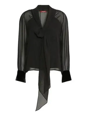 Max Mara Silk Georgette Blouse With Pussy-bow Neck - Black