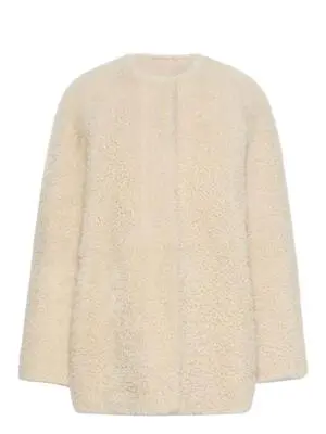 Max Mara Sheepskin Coat With Wavy Texture - Albino