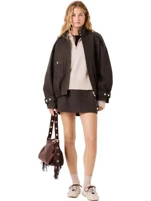 Maje Oversized Wool Jacket - Dark Brown