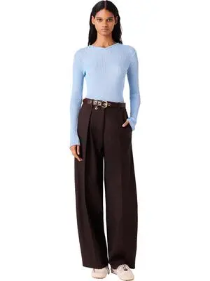 Maje Maje Fitted Lurex Knit V-Neck Jumper Blue Sky