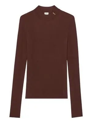 Saint Laurent SAINT LAURENT Cassandre Stand-Collar Ribbed Silk Top Chocolat
