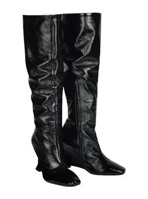 Balmain Crinkled Patent Leather Wedge Boots - Black