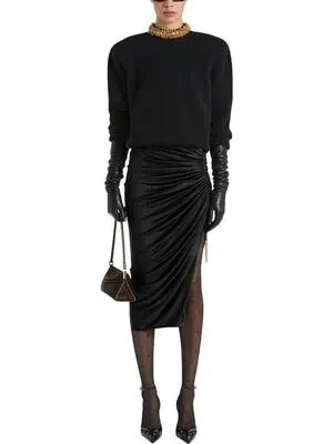 Balmain Flowing Jersey Midi Skirt With Slit - Black