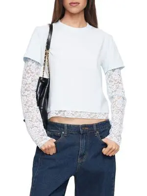 Lioness Layered Lace Trim Baby Tee - Soft Blue