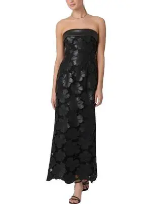 Shoshanna Leather Cut-out Lace Serena Dress - Jet