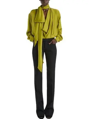 Balmain Draped Silk Charmeuse Blouse - Green