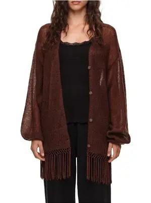 Bimba Y Lola Long Fringed Cardigan - Brown