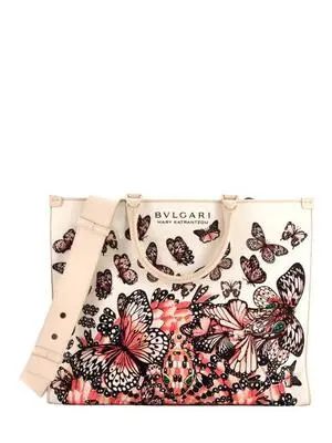 BVLGARI Convertible Shopping Tote Printed Canvas And Leather - Brown