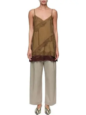 Bimba Y Lola Lace Trim V-neck Slip Top - Khaki