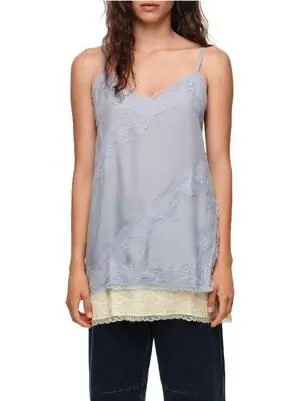 Bimba Y Lola Lace Trim V-neck Slip Top - Light Blue
