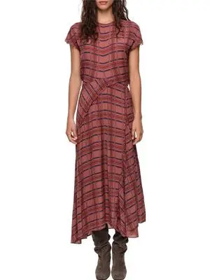 Bimba Y Lola Checked Fluid Midi Dress With Flare - Garnet