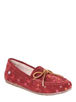 Minnetonka Embroidered Suede Moccasins - Intense Rust