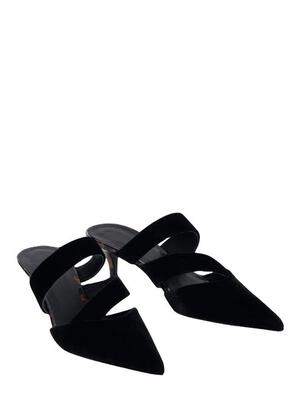 Balmain Velvet And Printed Patent Leather Mules - Black