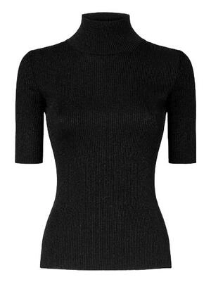 Missoni Ribbed Knit High Neck Short Sleeve Top - Black