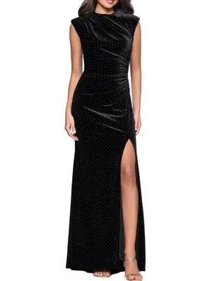 Betsy & Adam Stud Detail Velvet Sheath Gown - Blk/silver