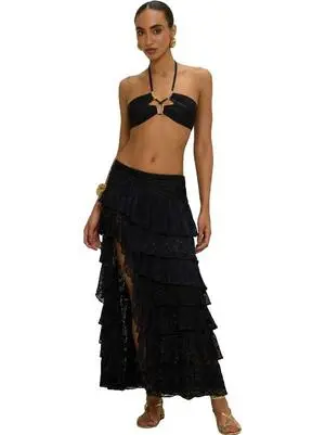 PatBO Martina Lycra Ruffle Maxi Skirt - Black