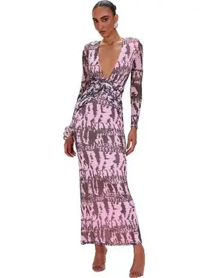 PatBO Botanic Stripe Plunge Maxi Dress - Green