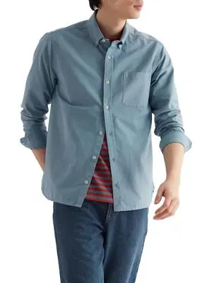 SEASALT CORNWALL Jenken Garment Dyed Long Sleeve Oxford Shirt Blue Slate