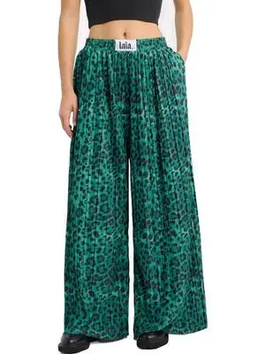 DRESSED IN LALA Printed Pleated Wide-leg Pants - Emerald Leopard