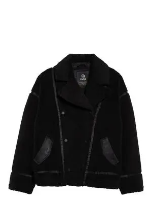 MPG Faux Shearling Biker Jacket - Black