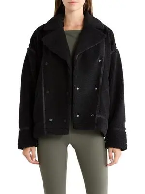 MPG Faux Shearling Biker Jacket - Black