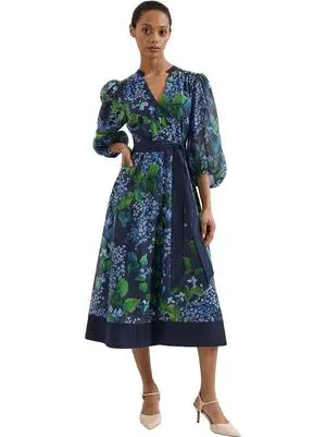 PHASE EIGHT Nixie Printed Midi Wrap Dress - Navy