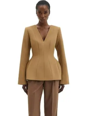 MALINA Ninni Cut-out Shoulder Hourglass Peplum Top - Camel