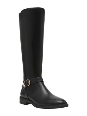 Anne Klein Solana Knee-high Faux Leather Boot - Black Smooth