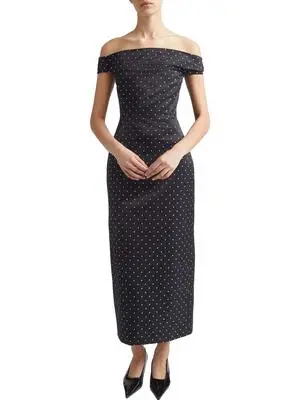 Lela Rose Polka Dot Jacquard Off-the-shoulder Column Dress - Black