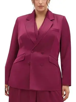 City Chic Rylie Satin Double Breasted Blazer - Pomegranate