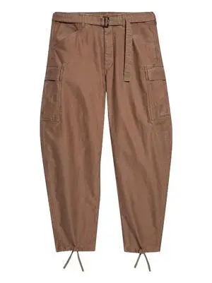 Sacai Sueded Cotton Belted Barrel Leg Cargo Pants - Brown