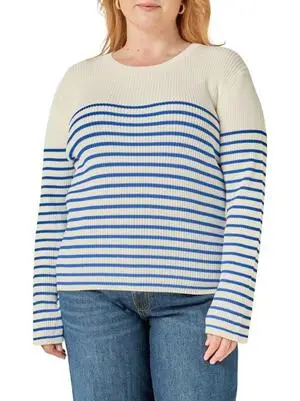 English Factory Striped Ribbed Crewneck Sweater - White/blue
