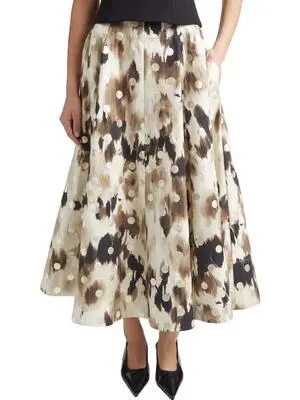 Lela Rose Ikat Polka Dot Midi Skirt - Cream Multi
