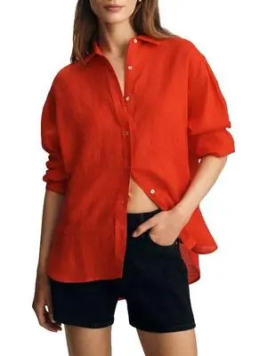 MAVI Relaxed Fit Linen Button-up Shirt - Fiery Red