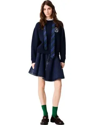 Maje Oversized Cotton Sweatshirt With Embroidered Details - Navy