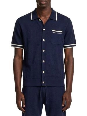 WALKER & HUNT Resort Knitted Shirt - Navy