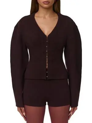 Naked Wardrobe V-neck Cardigan - Dark Plum