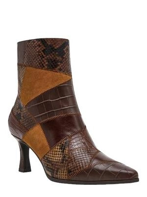 Anne Klein Patchwork Faux Leather Pointed Toe Bootie - Brown Patchwork