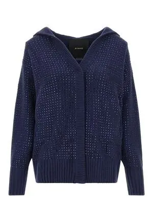 Pinko Seicento Cardigan With Rhinestones And Hood - Blue