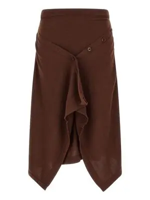 LEMAIRE Asymmetrical Button-detailed Wool Blend Knit Skirt - Brown