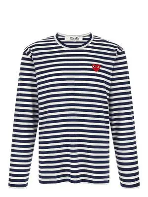 Play Comme Des Garcon Striped T-shirt With Heart Patch - Multi