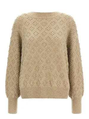 Agnona Embossed Geometric Pattern Crew Neck Sweater - Beige