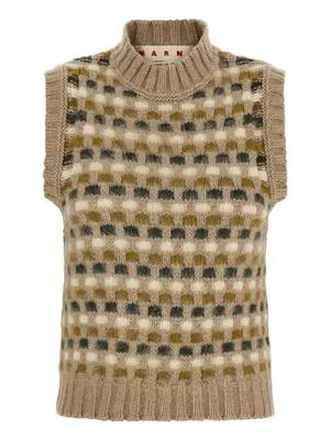 Marni Shetland Jacquard Knit Vest - Beige