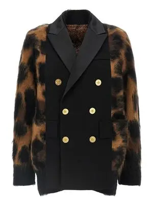 Sacai Hybrid Double-breasted Blazer Cardigan With Leopard Print - Multi