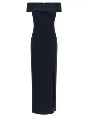 Ralph Lauren LAUREN RALPH LAUREN Off-the-Shoulder Criss-Cross Neckline Maxi Dress With Slit Black