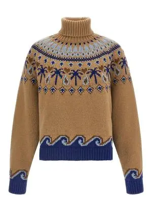 Alanui Sweet Winter Jacquard Virgin Wool Turtleneck Sweater - Beige